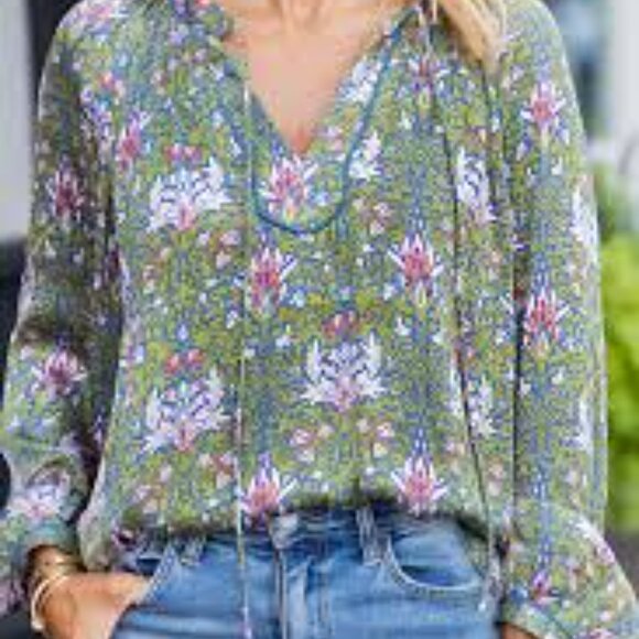 Current Air | Tops | Current Air Purple Pink Green Floral Blouse Puff ...